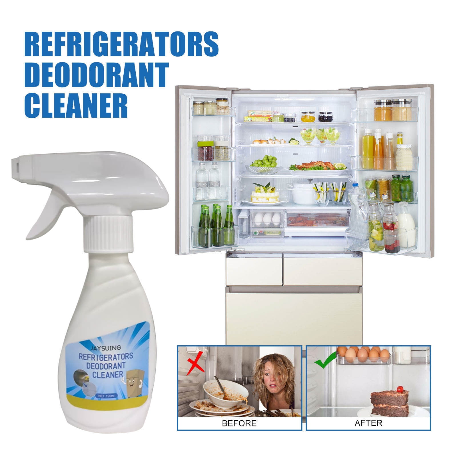 Premium Refrigerator Deodorizer Spray - 120ml Fast-Acting Odor ...
