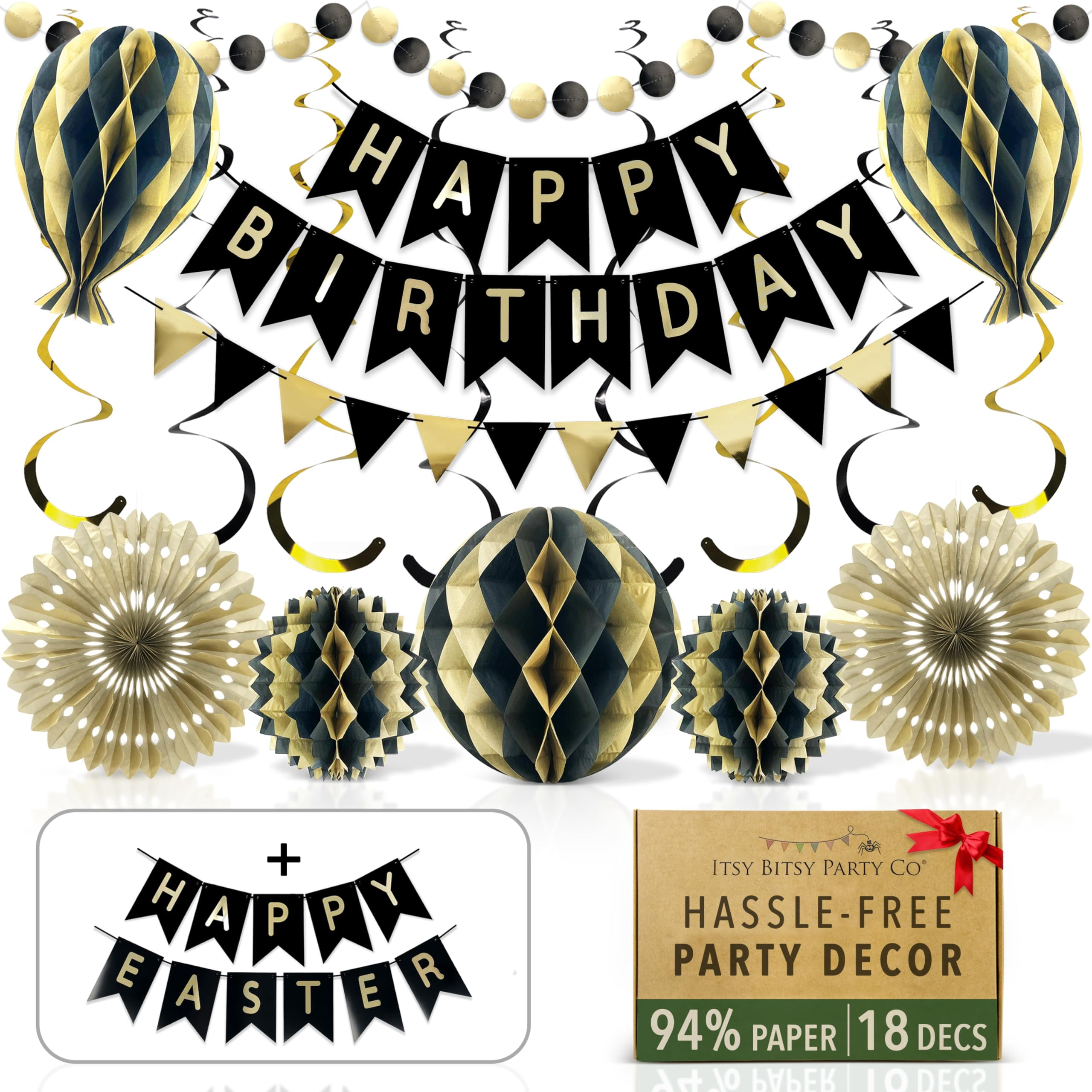 Premium Reusable Happy Decorations - AFN1Black and Gold Decorations for ...