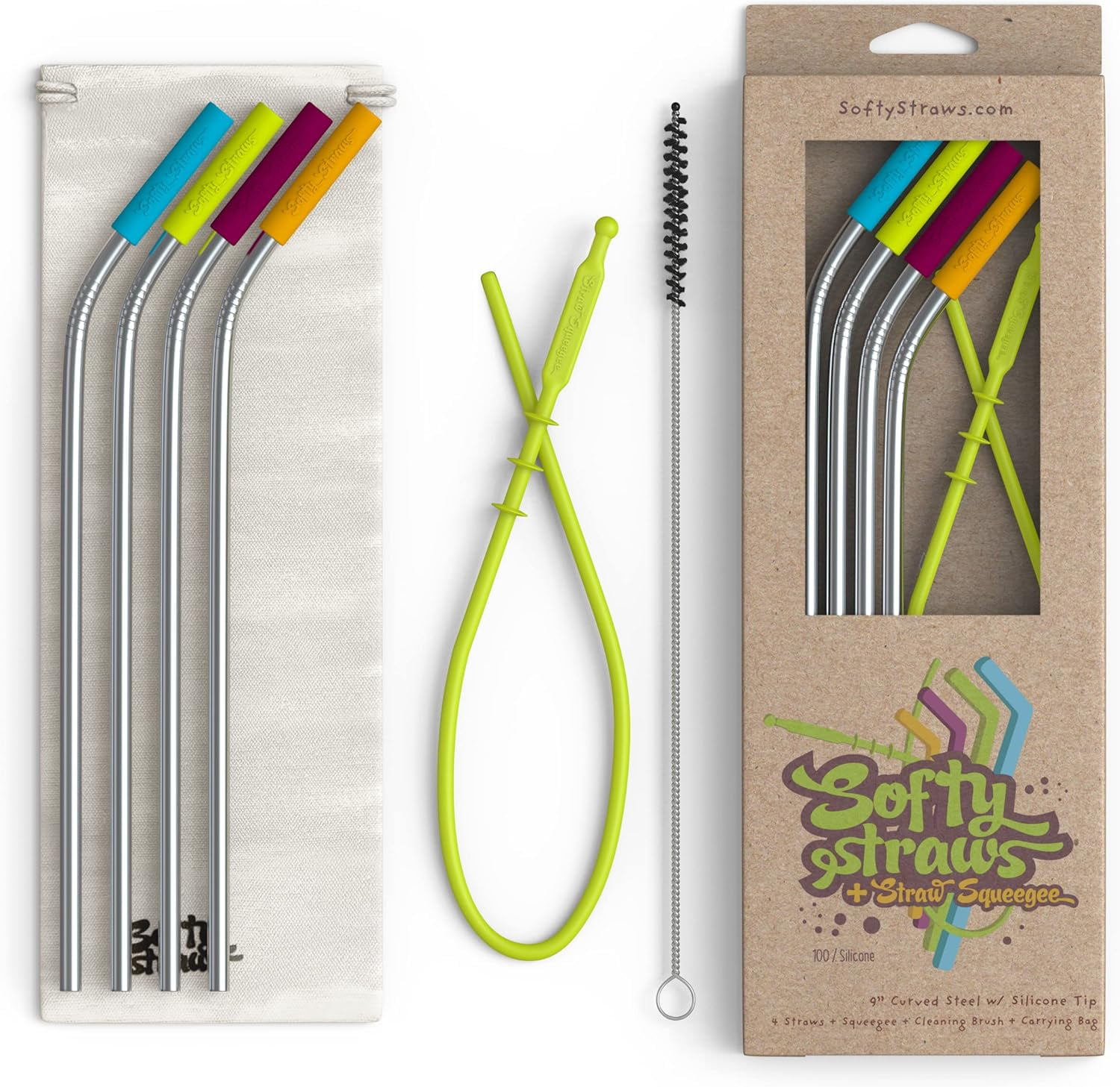Premium Reusable Silicone Drinking Straws + Patented Straw Squeegee - 9 ...