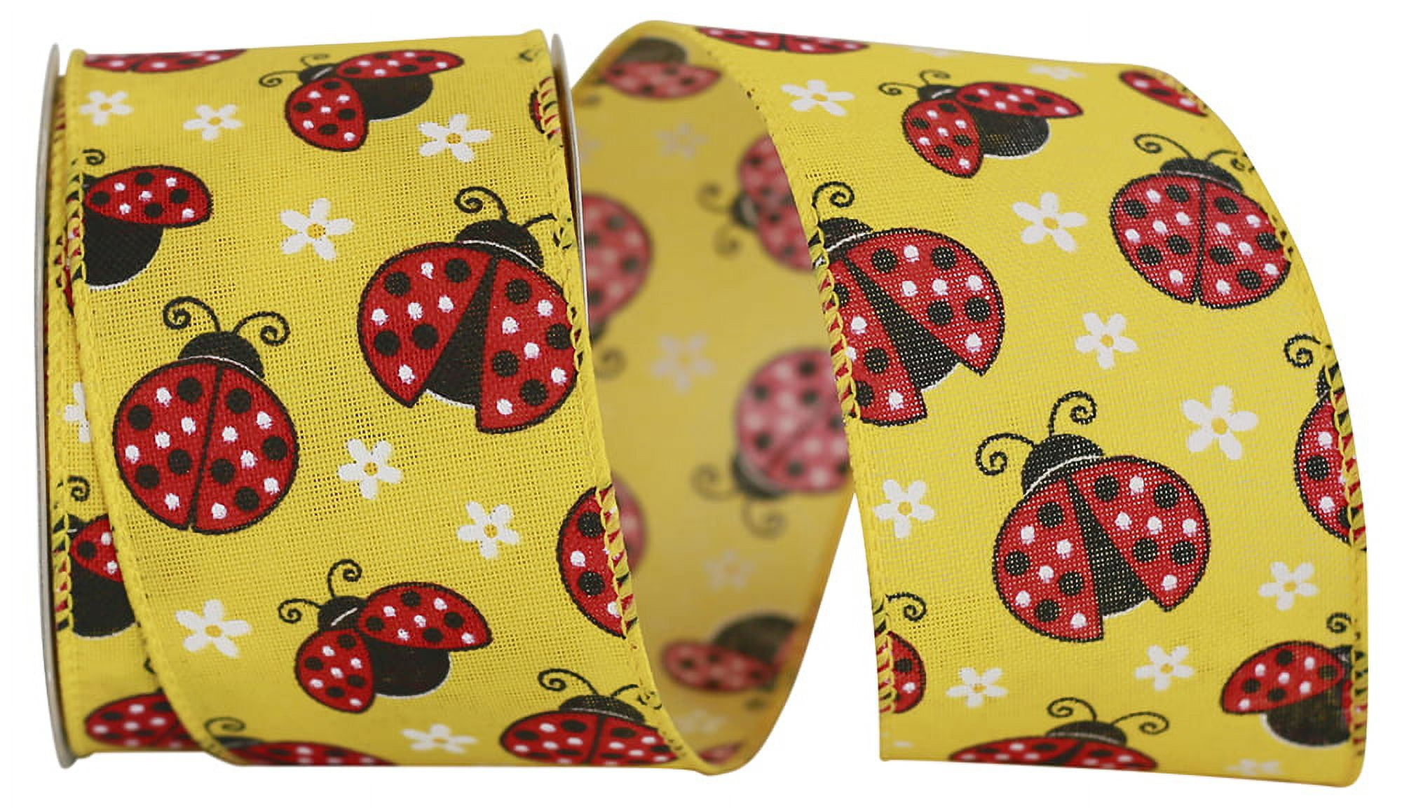 Premium Ribbon Wire Edged Yellow, Red and White Ladybug Ribbon 2 1/2 ...