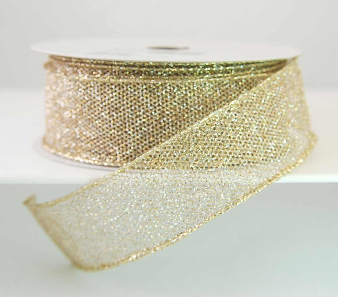 Premium Ribbon Wired Fonda Platinum Silver Gold Glitter Mesh Christmas ...