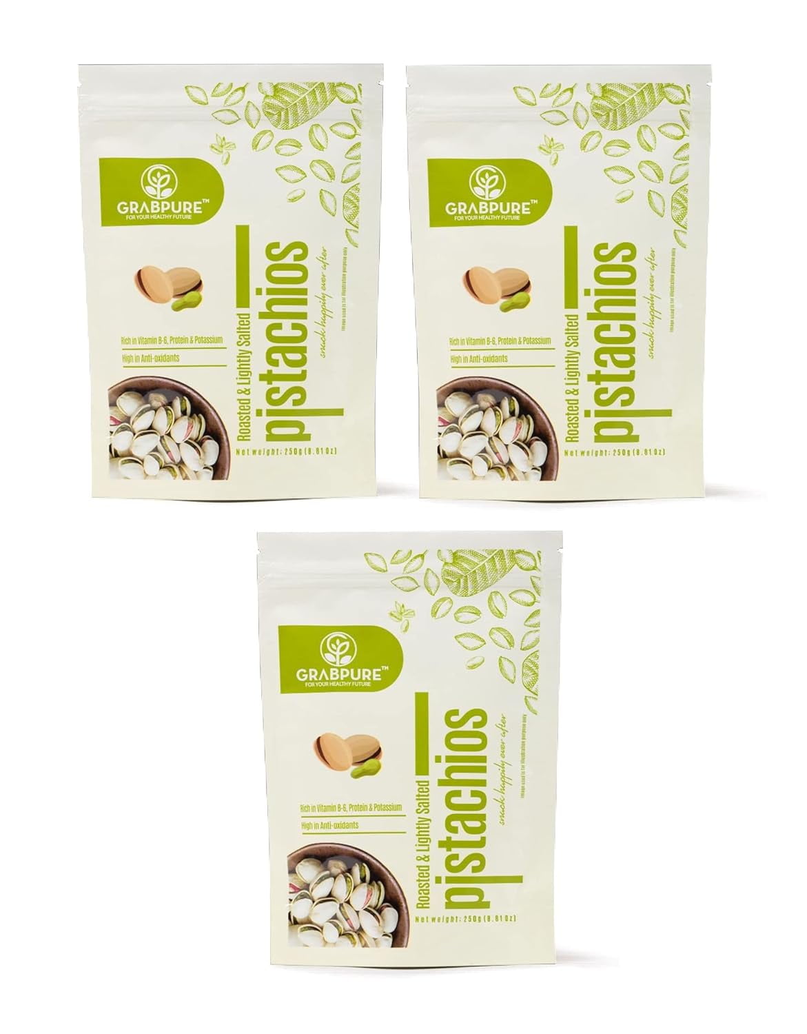 Premium Roasted & Lightly Salted Pistachios By Grabpure 750gm, (250gm * Pack Of 3) | Crunchy ...