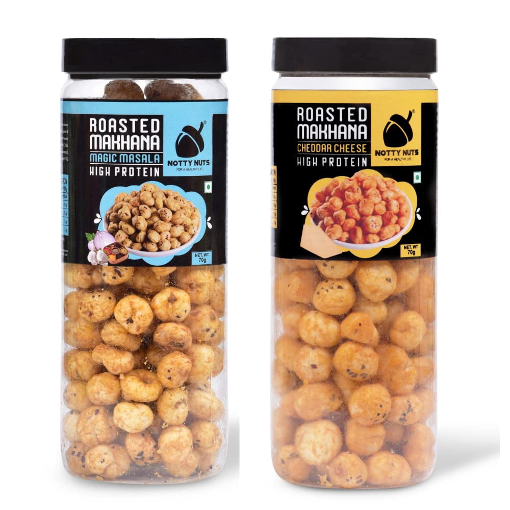 Premium Roasted Magic Masala & Cheddar Cheese Flavored Makhana By Notty Nuts 140gm, (70gm * 2 ...