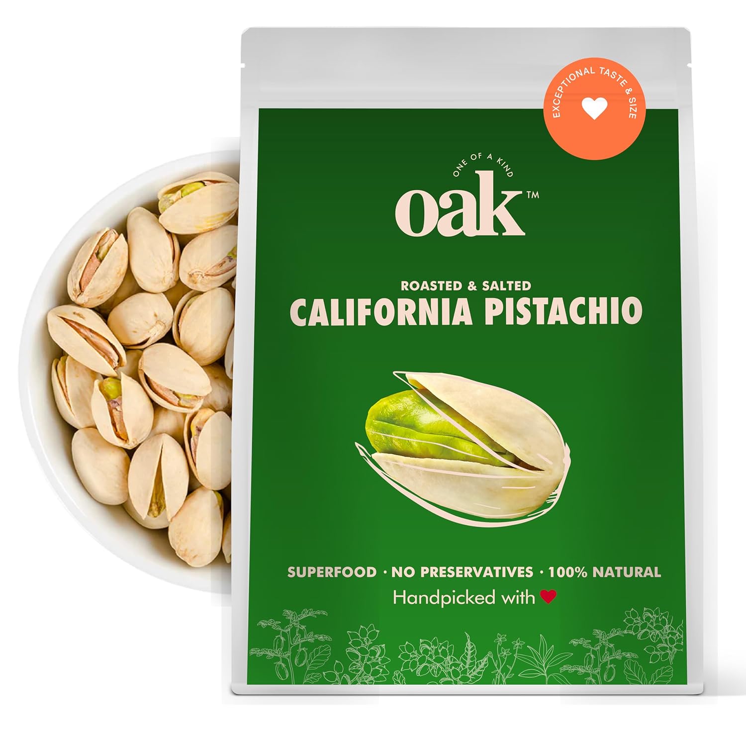 Premium Roasted & Salted California Pistachios By Oak - One Of A Kind 500gm, | High In Protein ...