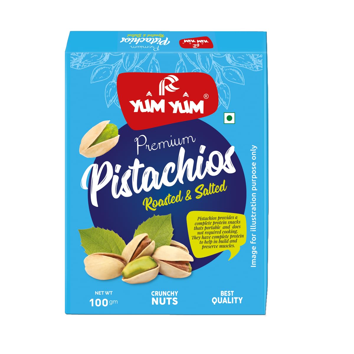 Premium Roasted & Salted Pistachios By Yum Yum 100gm, | High In Protein & Dietary Fiber Tasty ...