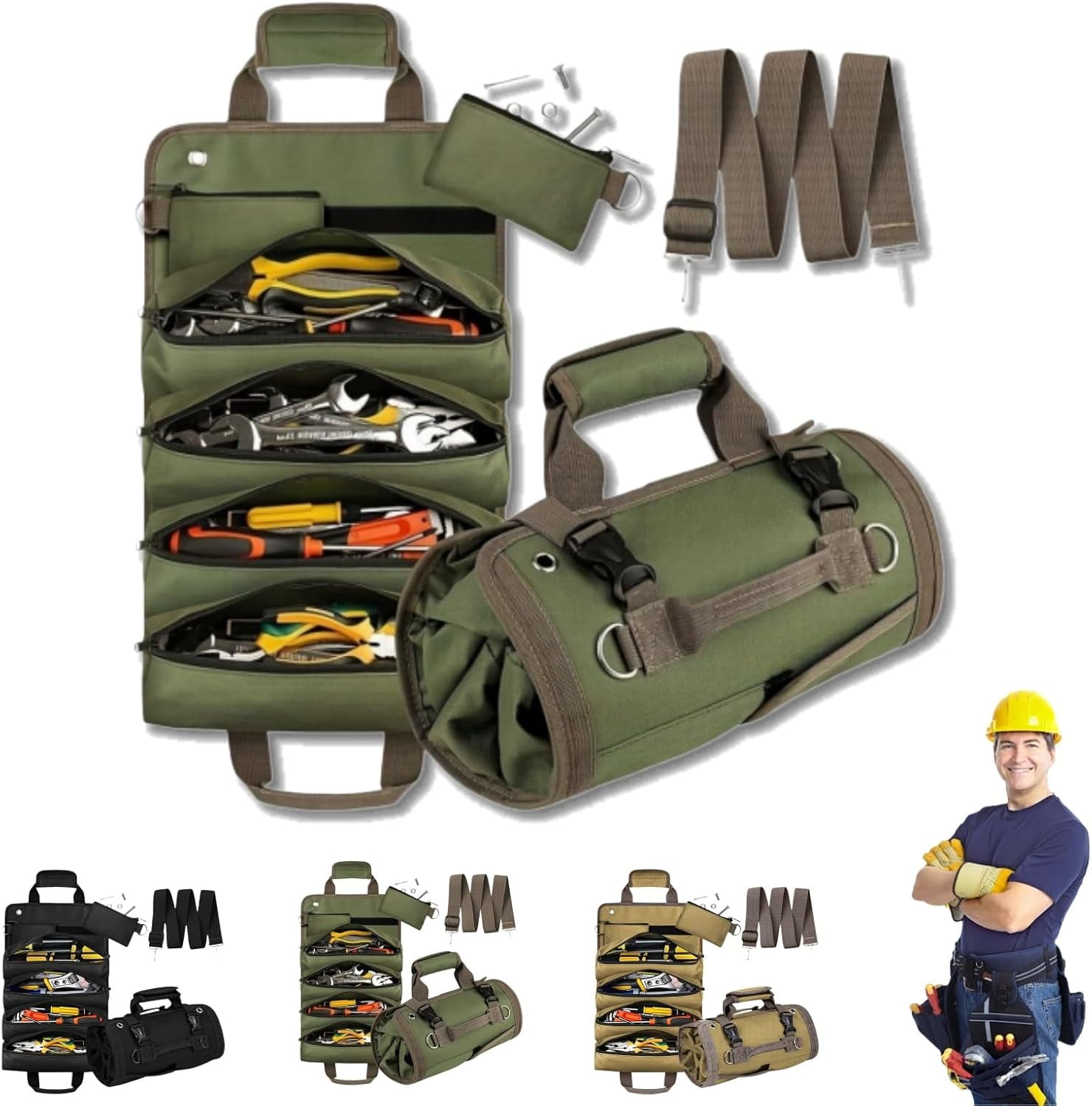 Premium Roll Up Tool Bag, Heavy Duty Portable Tool Organizer with ...