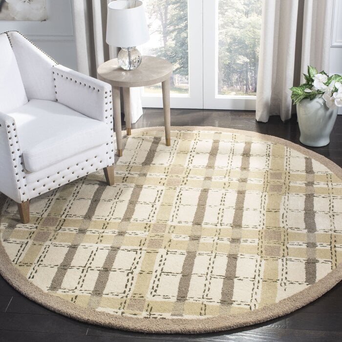 Premium Round, Hand Tufted Rug with Grid Patterns made with 100% New ...