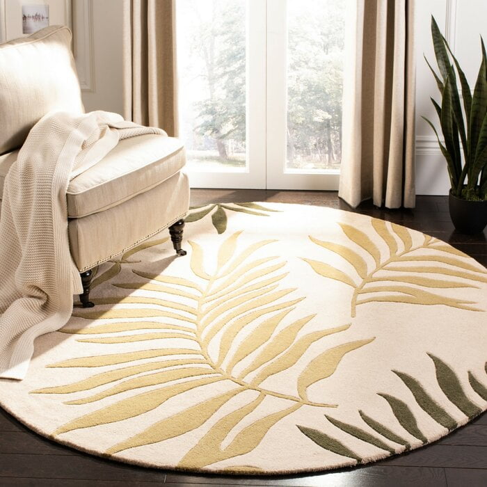 Premium Round Hand Tufted Rug with Leaf Patterns made with High Quality ...
