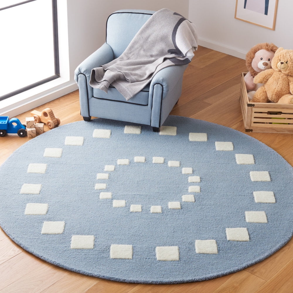 Premium Round, Hand Tufted Rug with Rectangular Patterns made with High ...