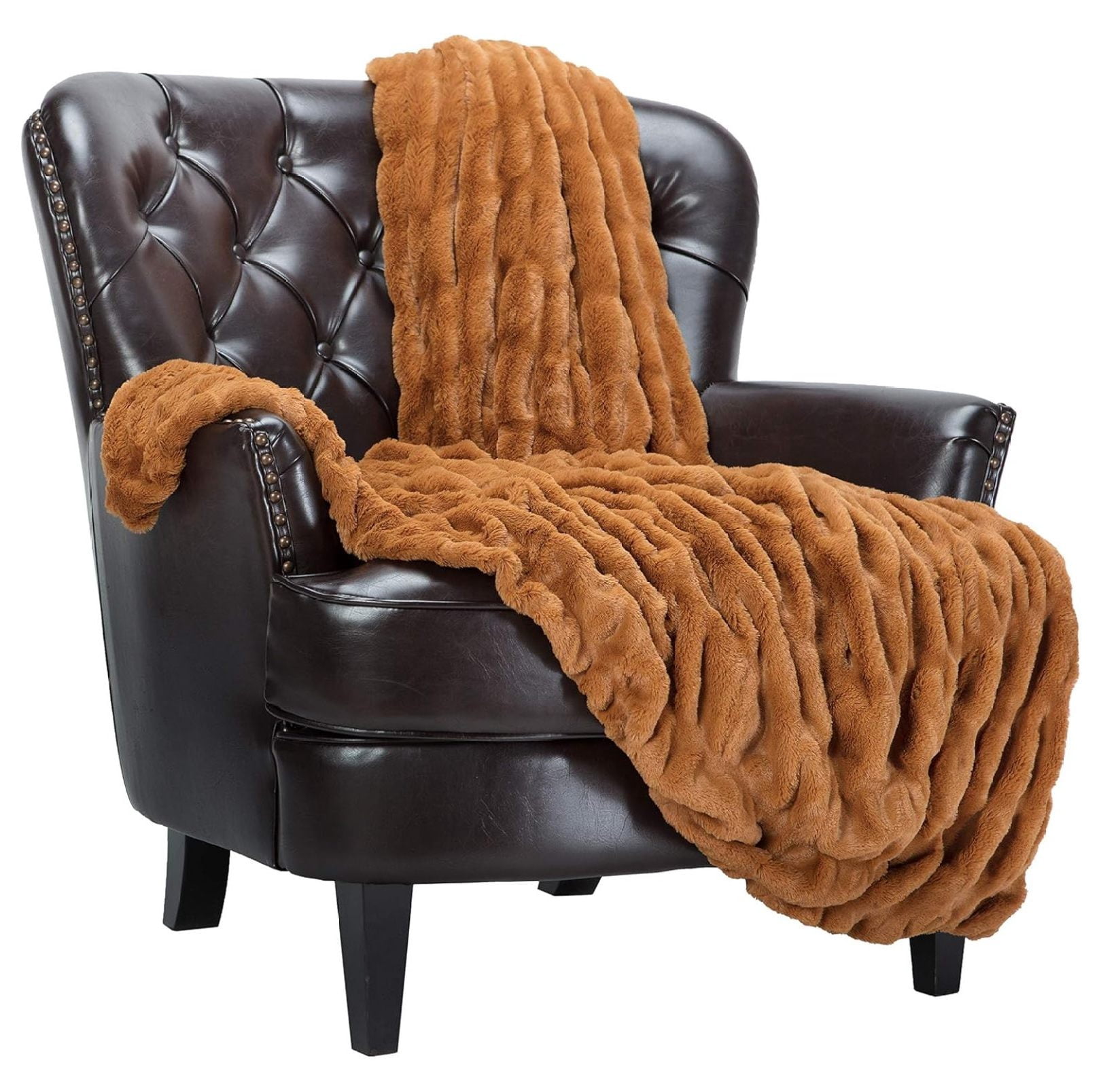 Premium Ruched Faux Fur Throw Blanket - Luxurious, Soft Reversible Mink ...