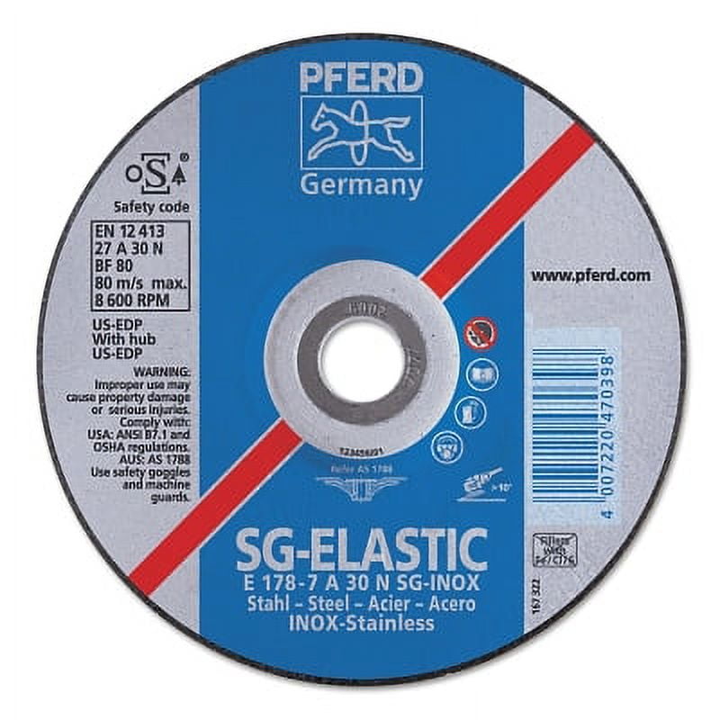 Premium SG-INOX Wheel, 5 in Dia, 1/4 in Thick, 7/8 Arbor, 30 Grit, Alum ...