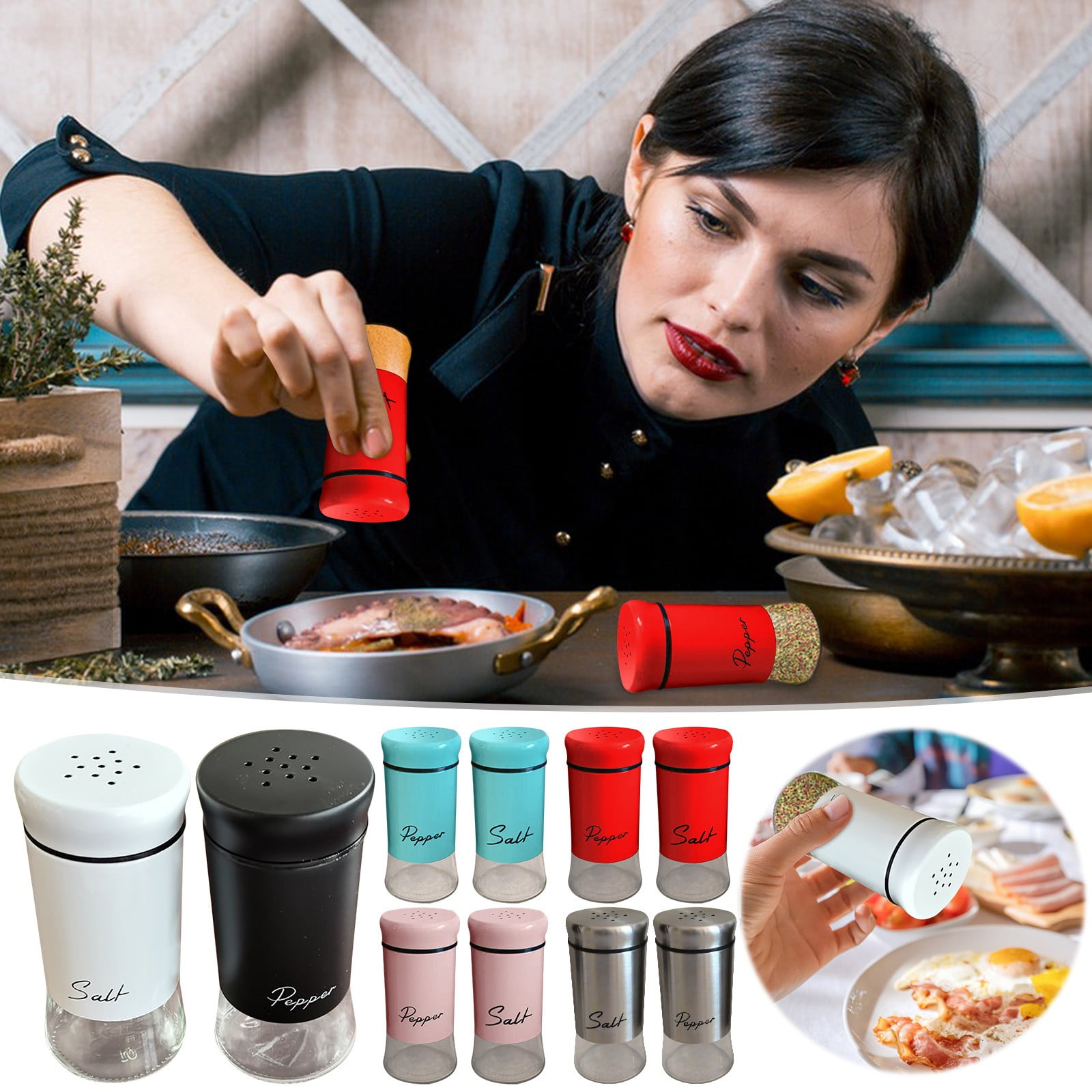 Premium Salt and Pepper Shakers Set With Glass Body and Stainless Steel ...
