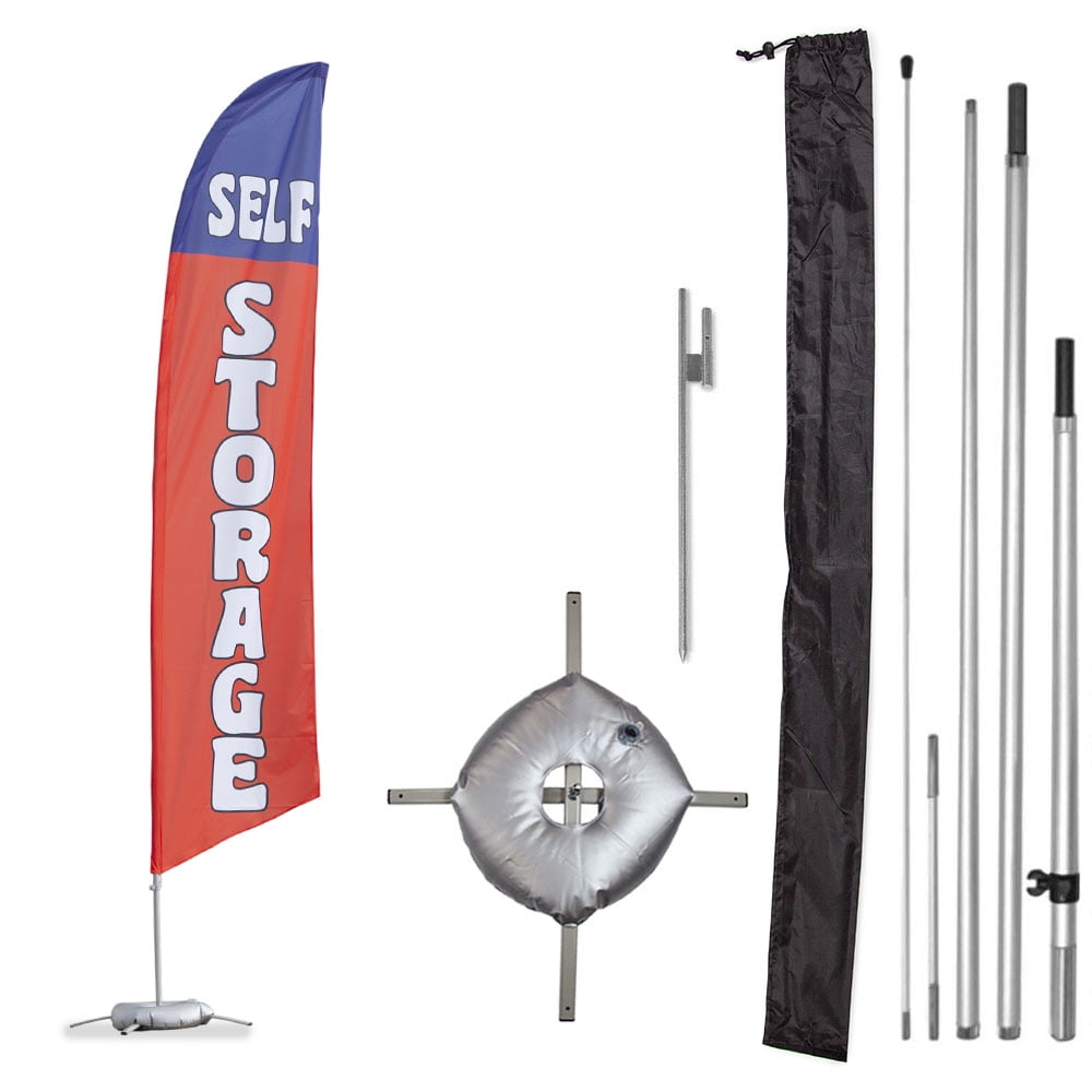 Premium Self Storage Feather Flag Kit - Includes 13ft Sectional Aviation Grade Fiberglass Poles ...