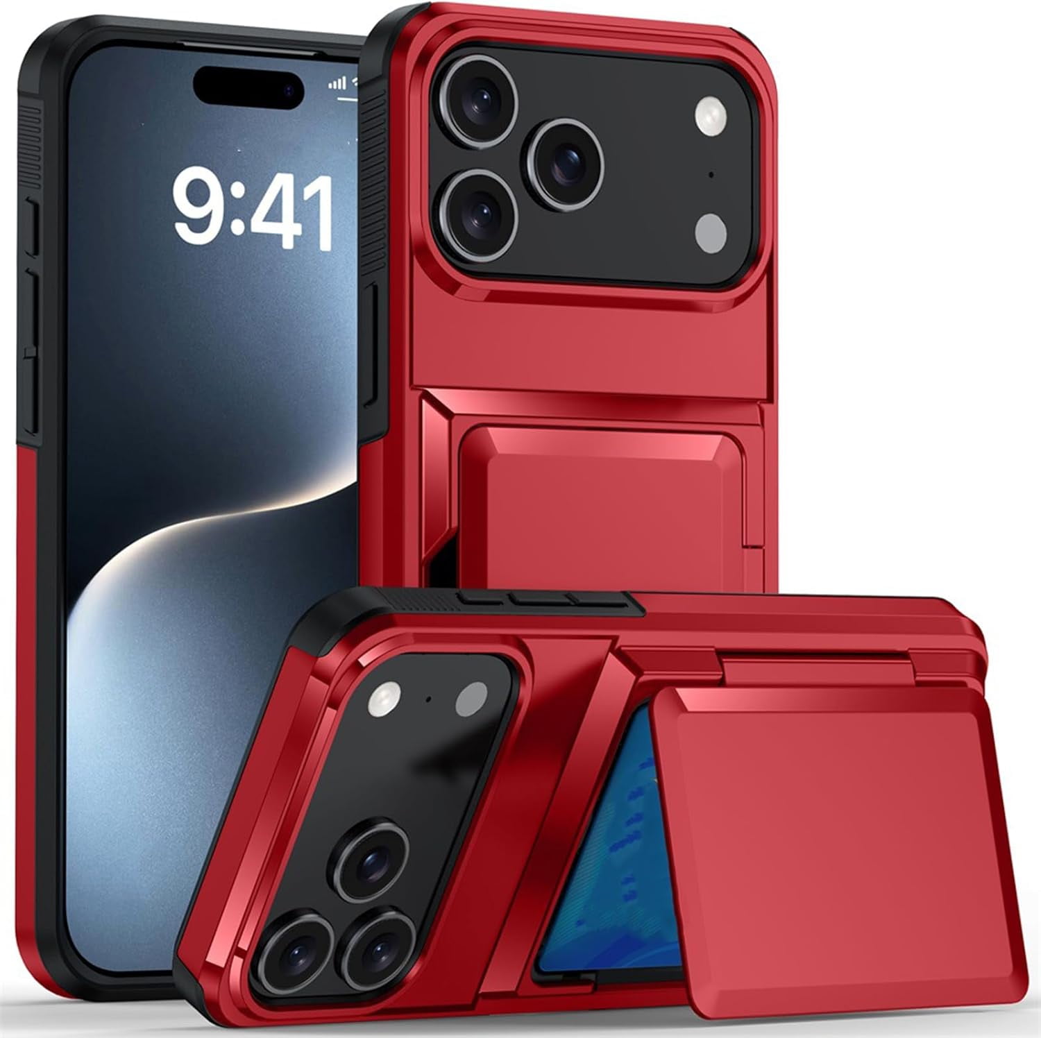 Premium Shockproof Case, with Card Holder & Stand - Heavy Grade Protection, Rugged Drop Proof ...