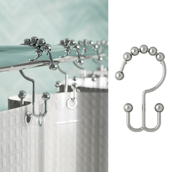 Premium Shower Curtain Hooks, 12 Pack, Smooth Gliding Double Roller ...