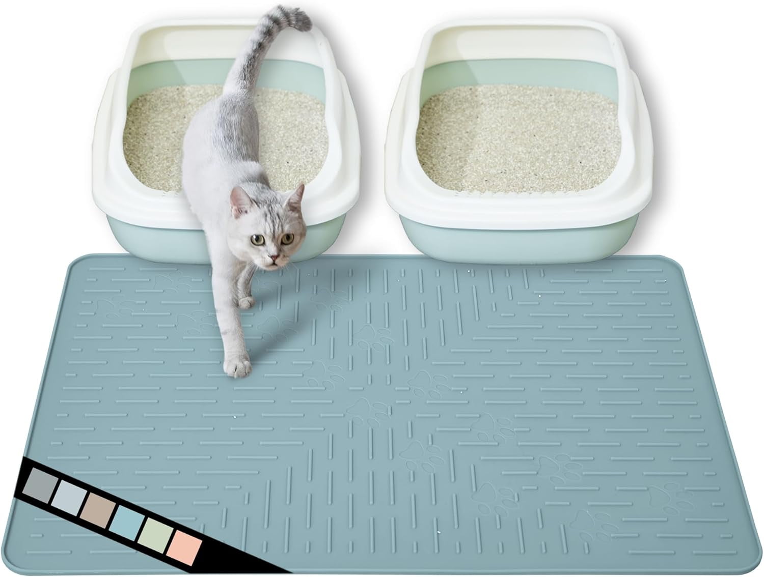 Premium Silicone Cat Litter Mat 31.5x23.6 Light Blue, Trapping Mat for ...