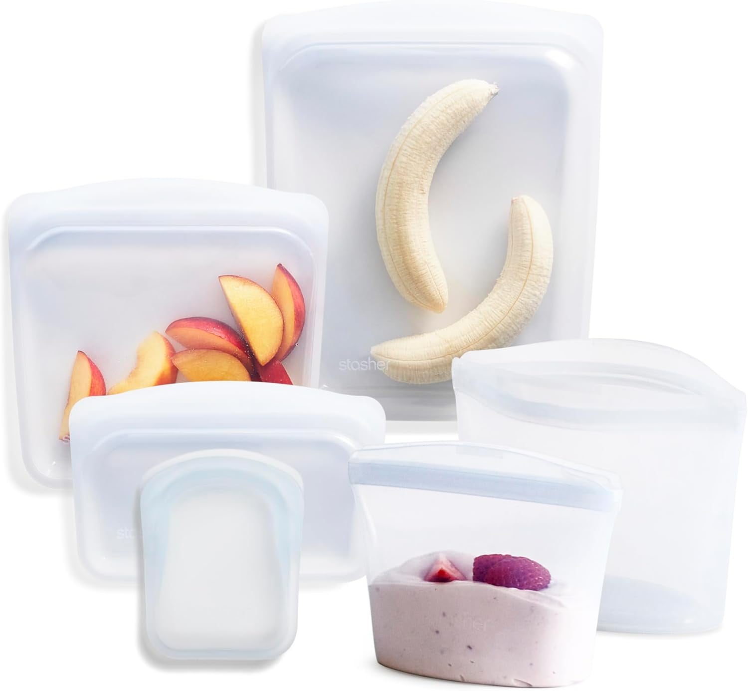 Premium Silicone Reusable Food Storage Bags, 6-Pack, Clear Multi-Use ...