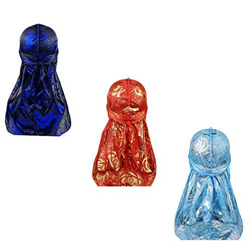 Premium Silky Laser Durags With Long Tail Rose Printed 360 Waves