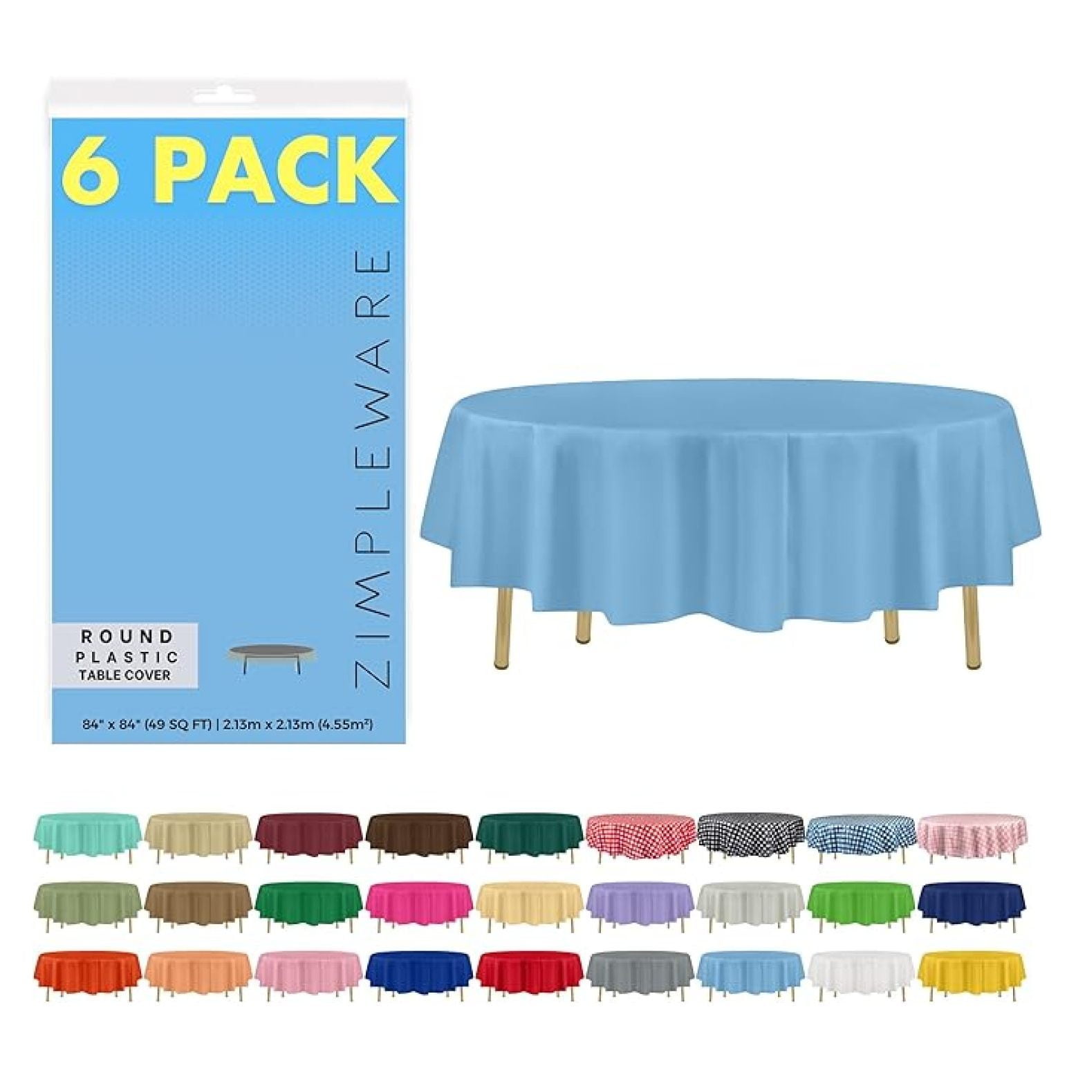 Premium Sky Blue Plastic Table Cloth Disposable (6 Pack) Round ...