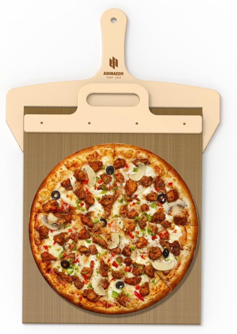 Premium Sliding Pizza Peel | Non-Stick Pizza Spatula Paddle with Wooden ...