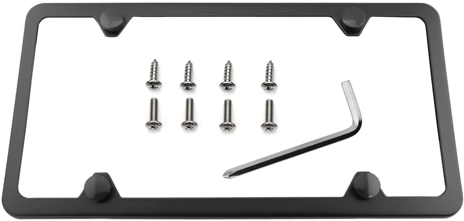 Premium Slim Style Stainless Steel License Plate Frame (4 Holes, Black ...