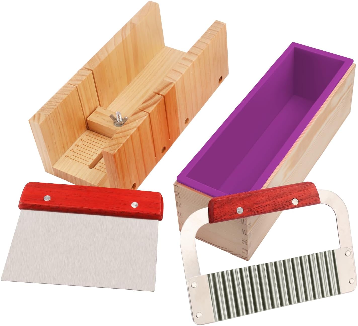 Premium Soap Making Kit with Silicone Molds & Wooden Box & Two Cutter ...
