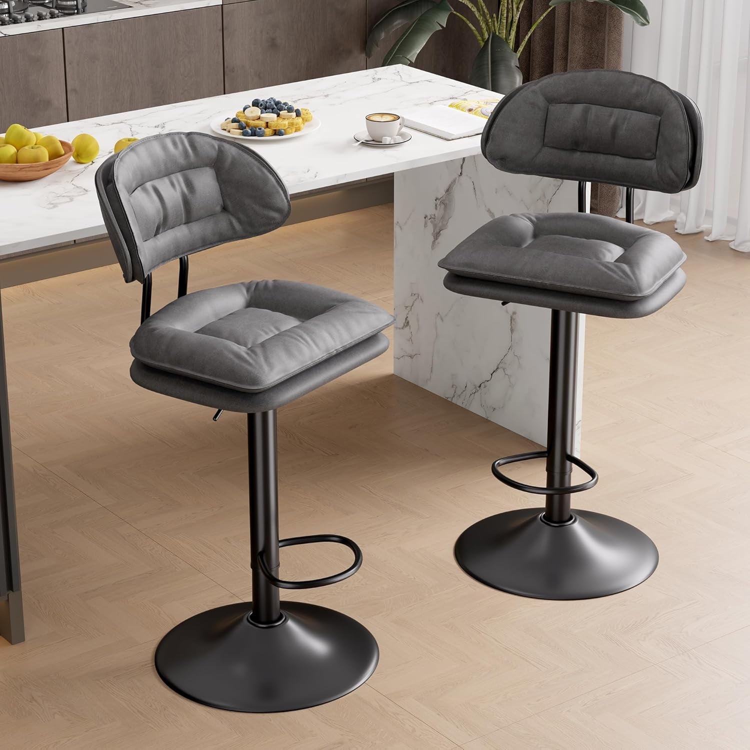 Premium Soft Cushioned Bar Stools Set of 2 – Ergonomic Double-Layer ...