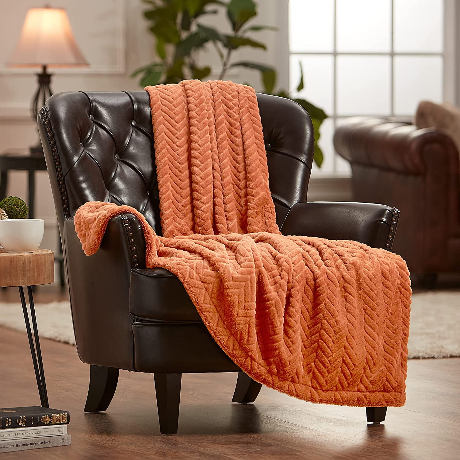 Premium Soft Faux Fur Embossed Throw Blanket - Solid Color Fuzzy Double ...