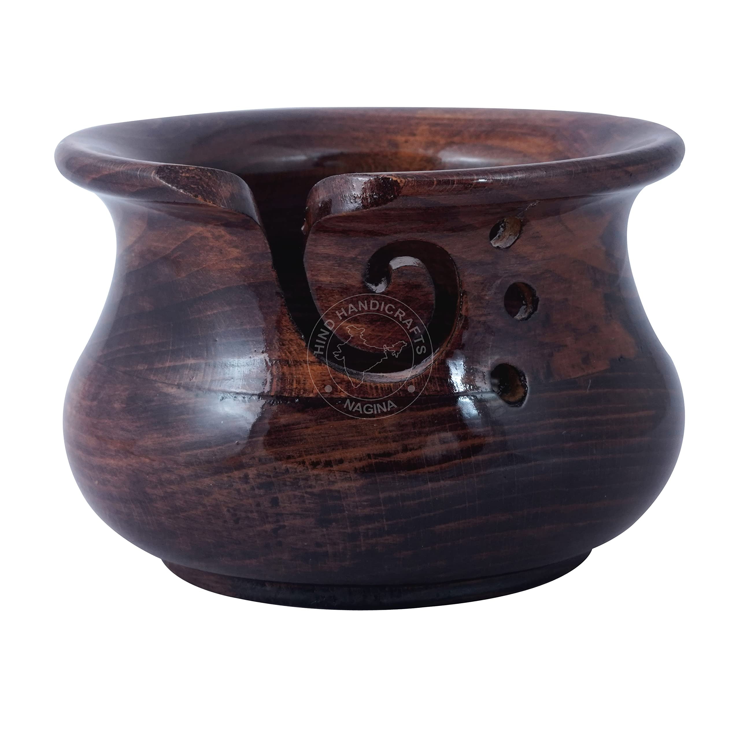 Premium Solid Hardwood Wooden Pot Portable Yarn Bowl Holder for ...