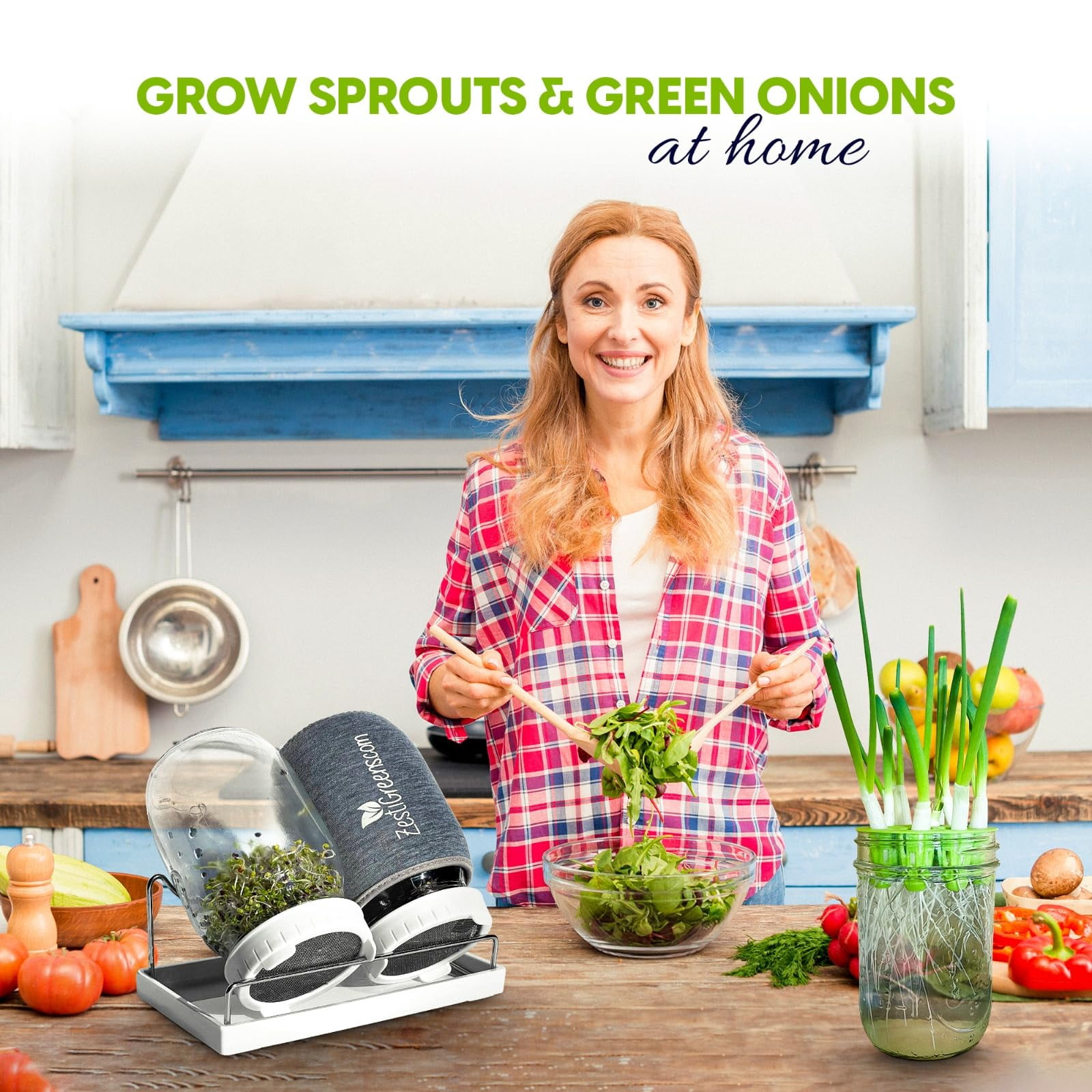 Premium Sprouts Growing FEV6 Kit & Green Onion Regrower with 2 Mason ...