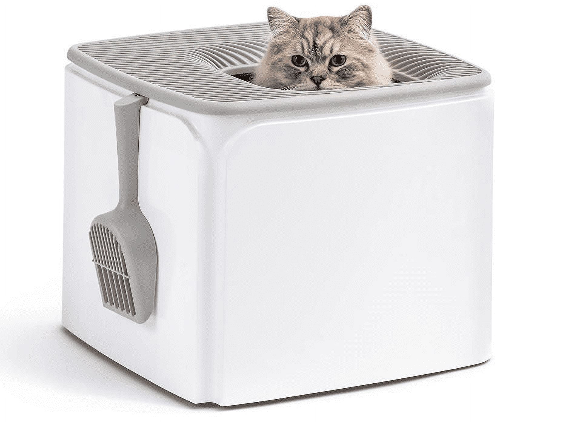 Premium Square Top Entry Cat Litter Box with Scoop, Kitty Litter Pan ...