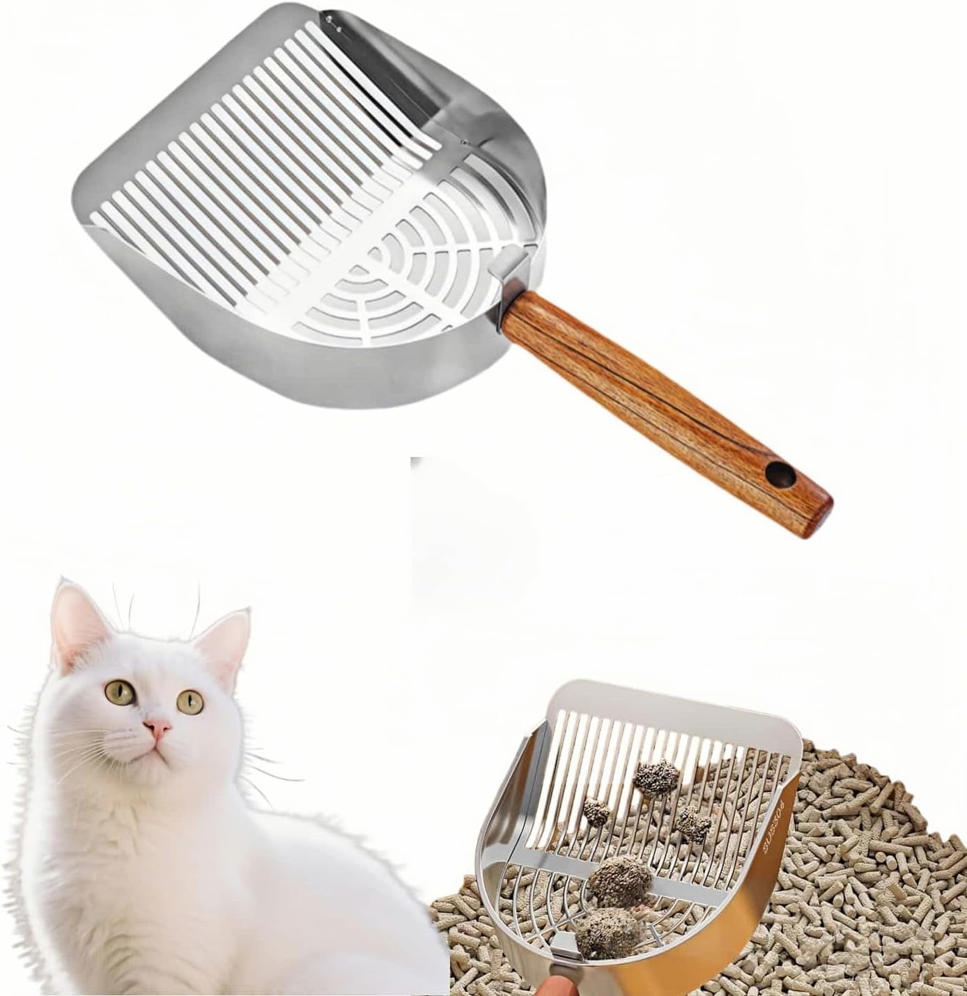 Premium Stainless Steel Cat Litter Scoop-Triple Guard Walls&Non-Stick ...