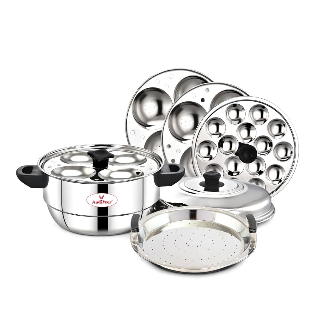Premium Stainless Steel Idli Maker With Lid & Handle - Silver, 4 Liters ...