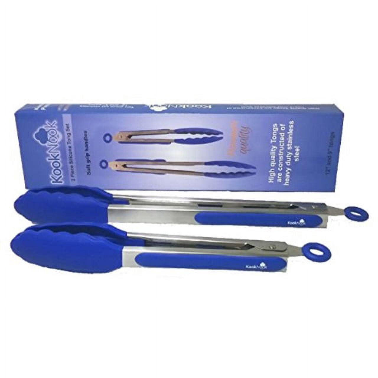 KookNook Premium Stainless Steel Silicone Kitchen Tongs 2pc Set - 12in ...