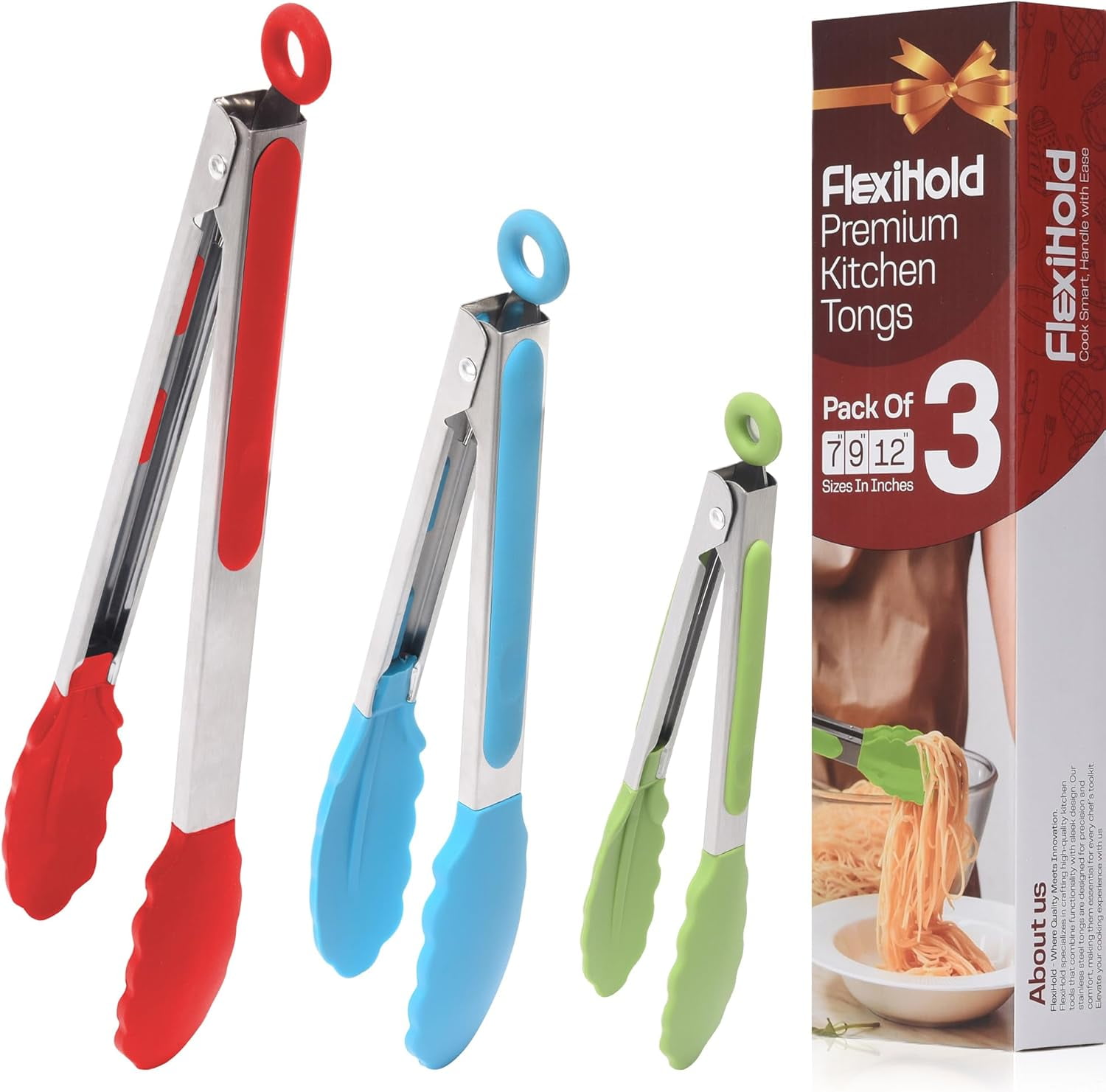 Premium Stainless Steel Kitchen Tongs with Silicone Tips, Stainless ...