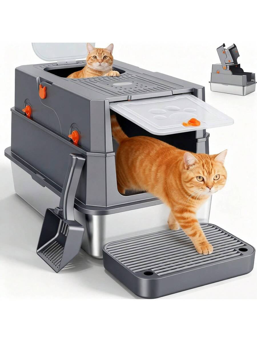 Premium Stainless Steel Litter Box, Triple Filter System & Charcoal ...