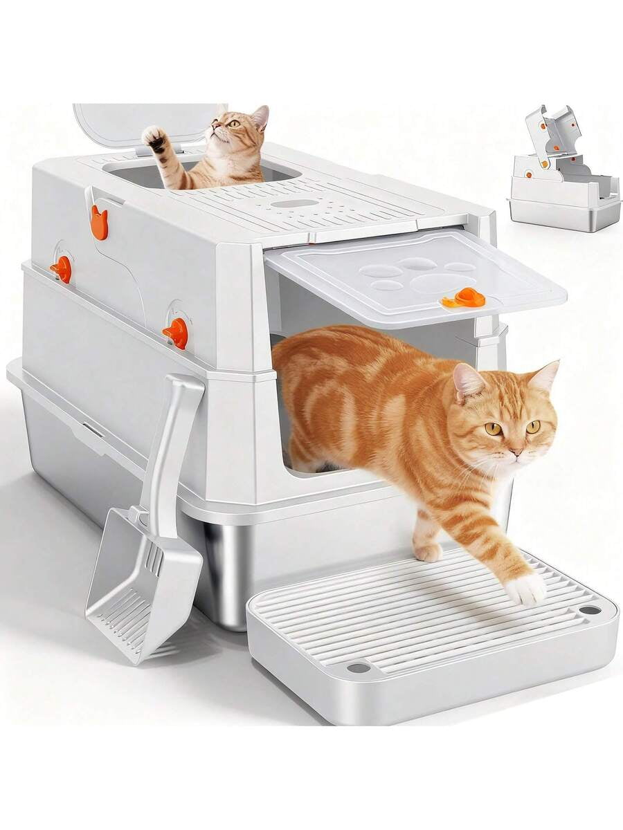 Premium Stainless Steel Litter Box, Triple Filter System & Charcoal ...