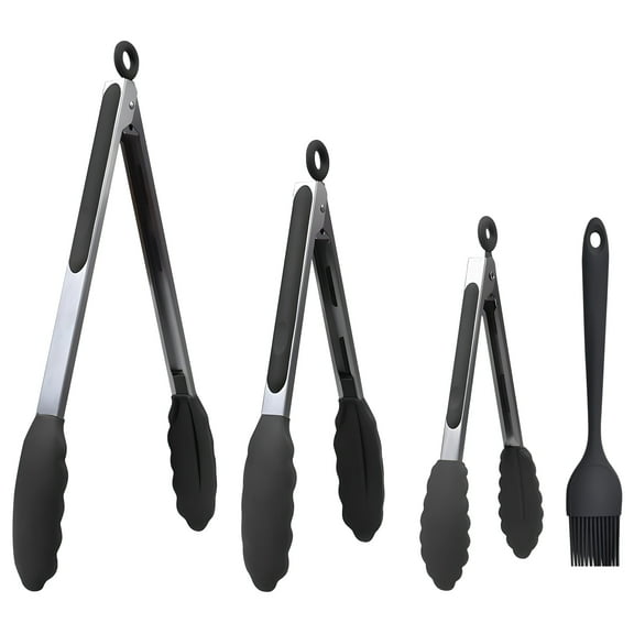 Premium Stainless Steel Locking Kitchen Tongs with Silicon Tips, Set of ...