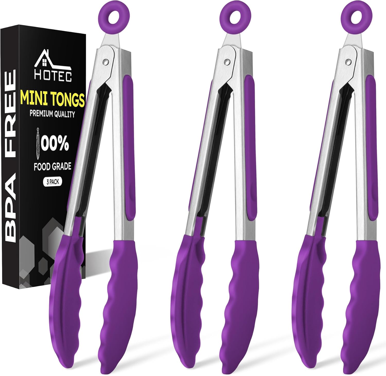 Premium Stainless Steel Locking Kitchen Tongs with Silicon Tips, Set of ...