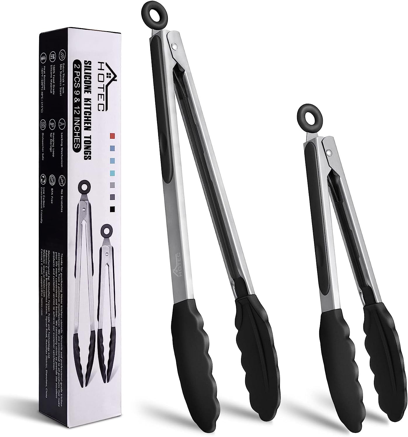 Premium Stainless Steel Locking Kitchen Tongs with Silicon Tips, Set of ...