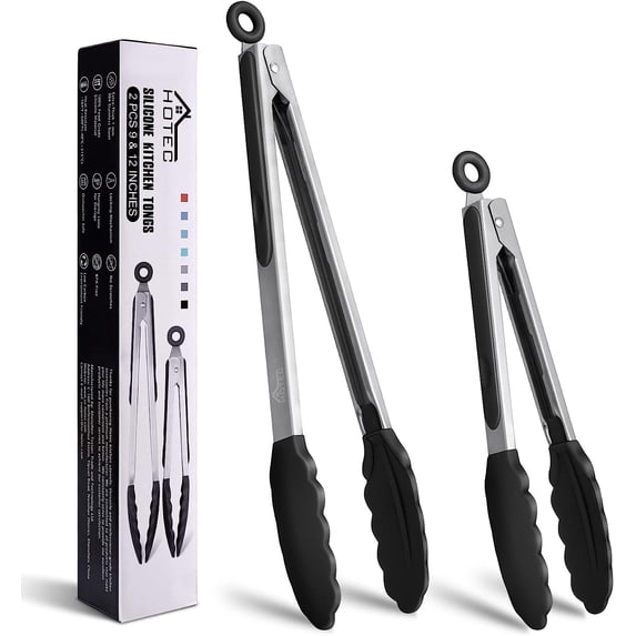 Premium Stainless Steel Locking Kitchen Tongs with Silicon Tips, Set of ...