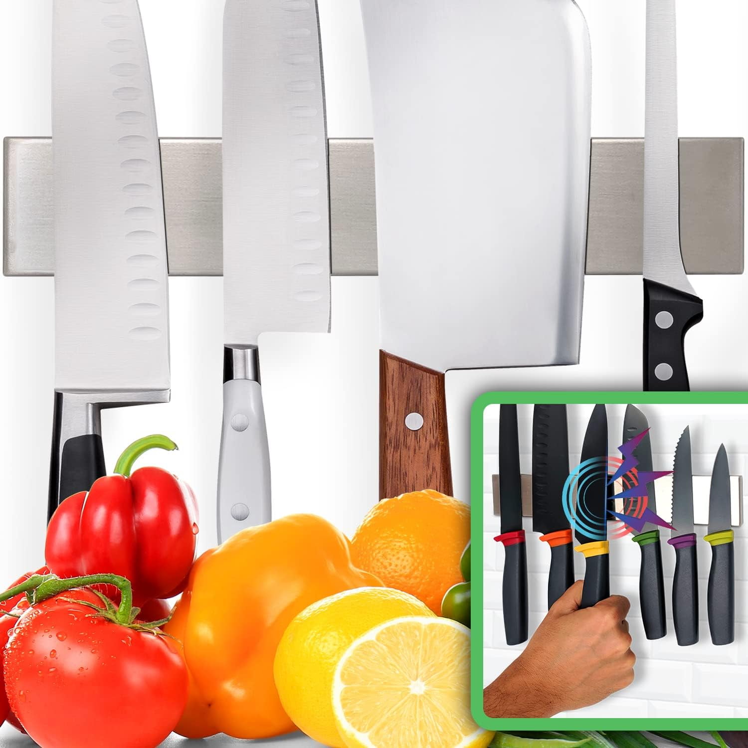 Premium Stainless Steel Magnetic Knife Holder for Wall - 10 Inch ...