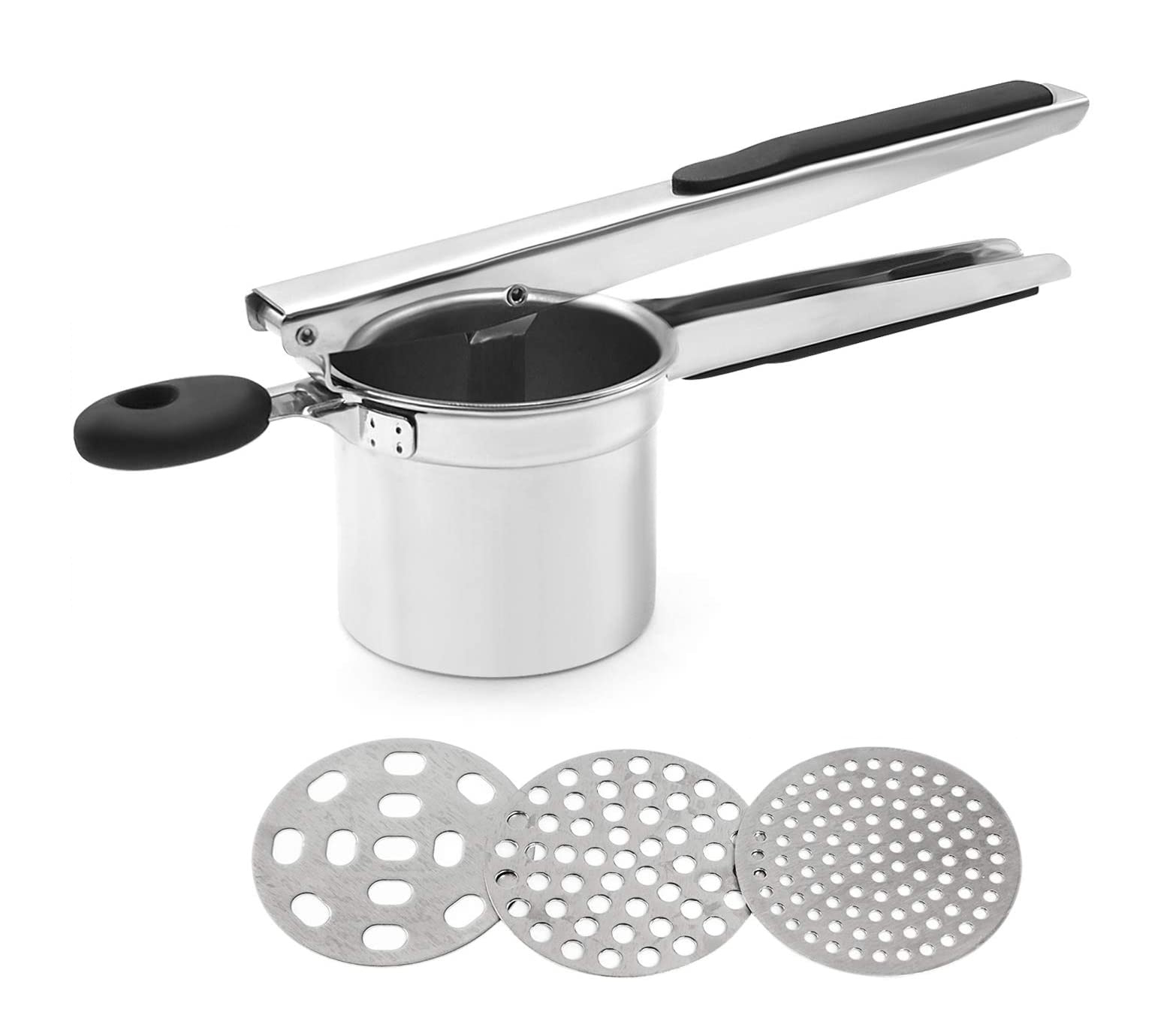 Premium Stainless Steel Potato Masher with 3 Interchangeable Perforated ...