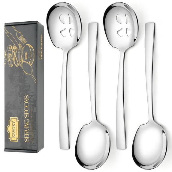 Premium Stainless Steel Serving Spoon Set, 4 Piece with 2 Large & 2 ...