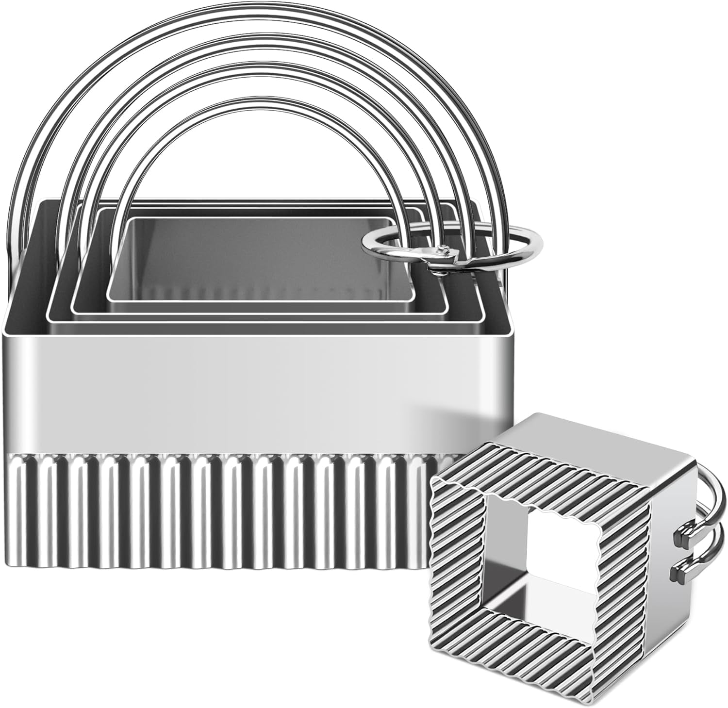 Premium Stainless Steel Square Cookie Cutters - Set of 5 Fluted Edge ...