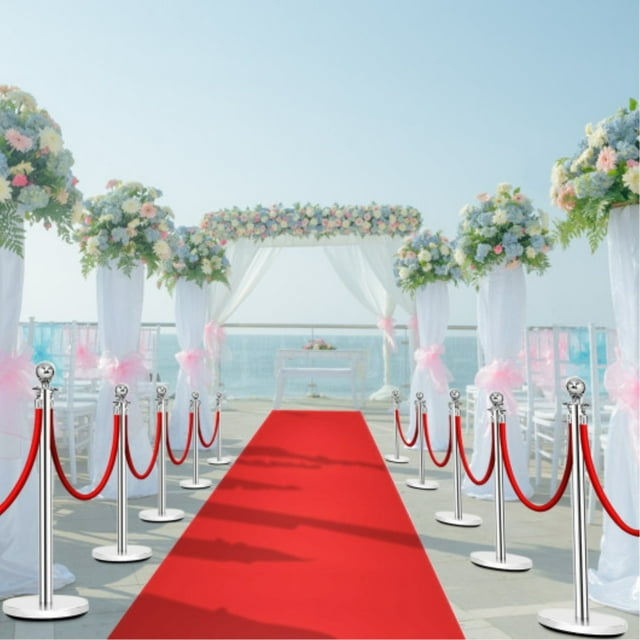 Premium Stainless Steel Stanchion Set with Adjustable Red Velvet Ropes ...