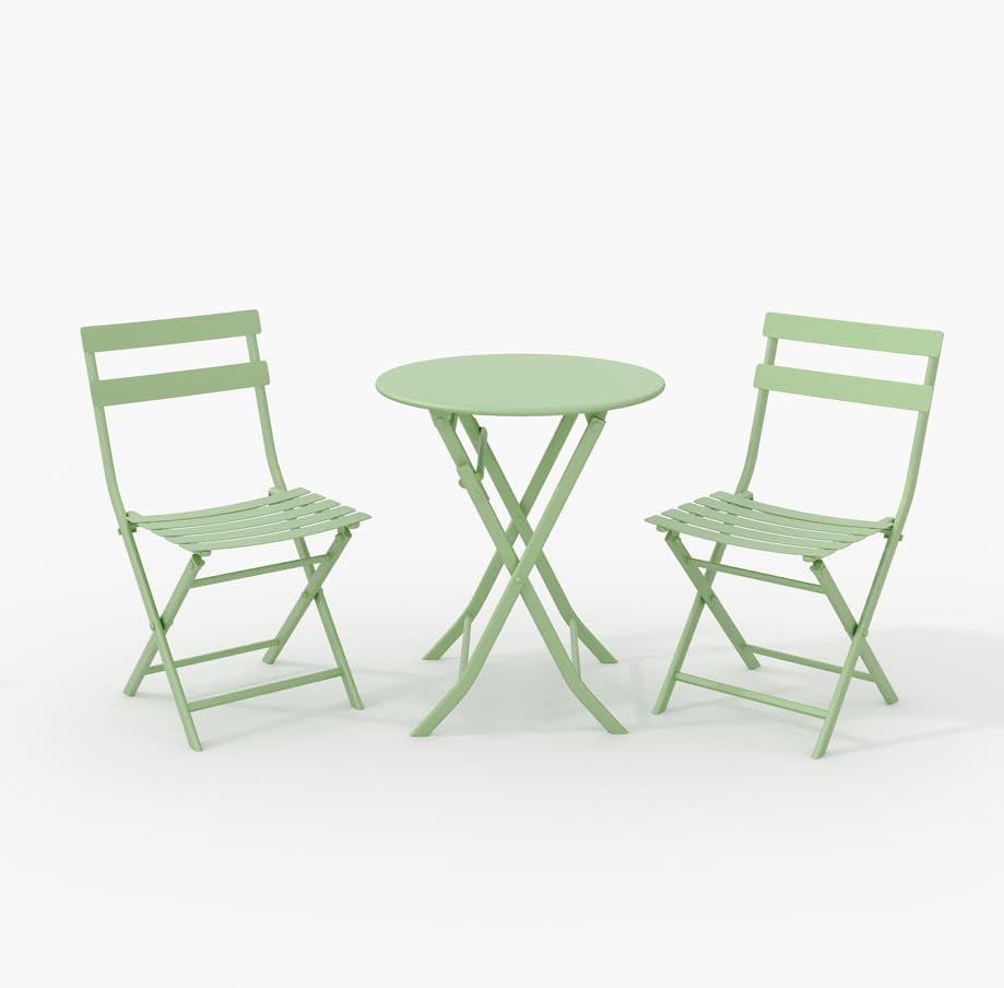 Premium Steel Frame Patio Bistro Set, 3-Piece Outdoor Folding Table and ...