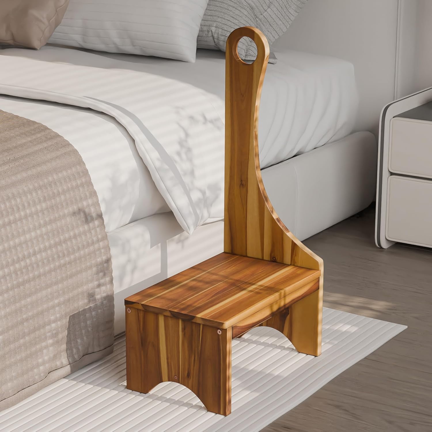 Premium Step Stool with Handle for Adults, Elderly & Seniors, Wooden 9 ...