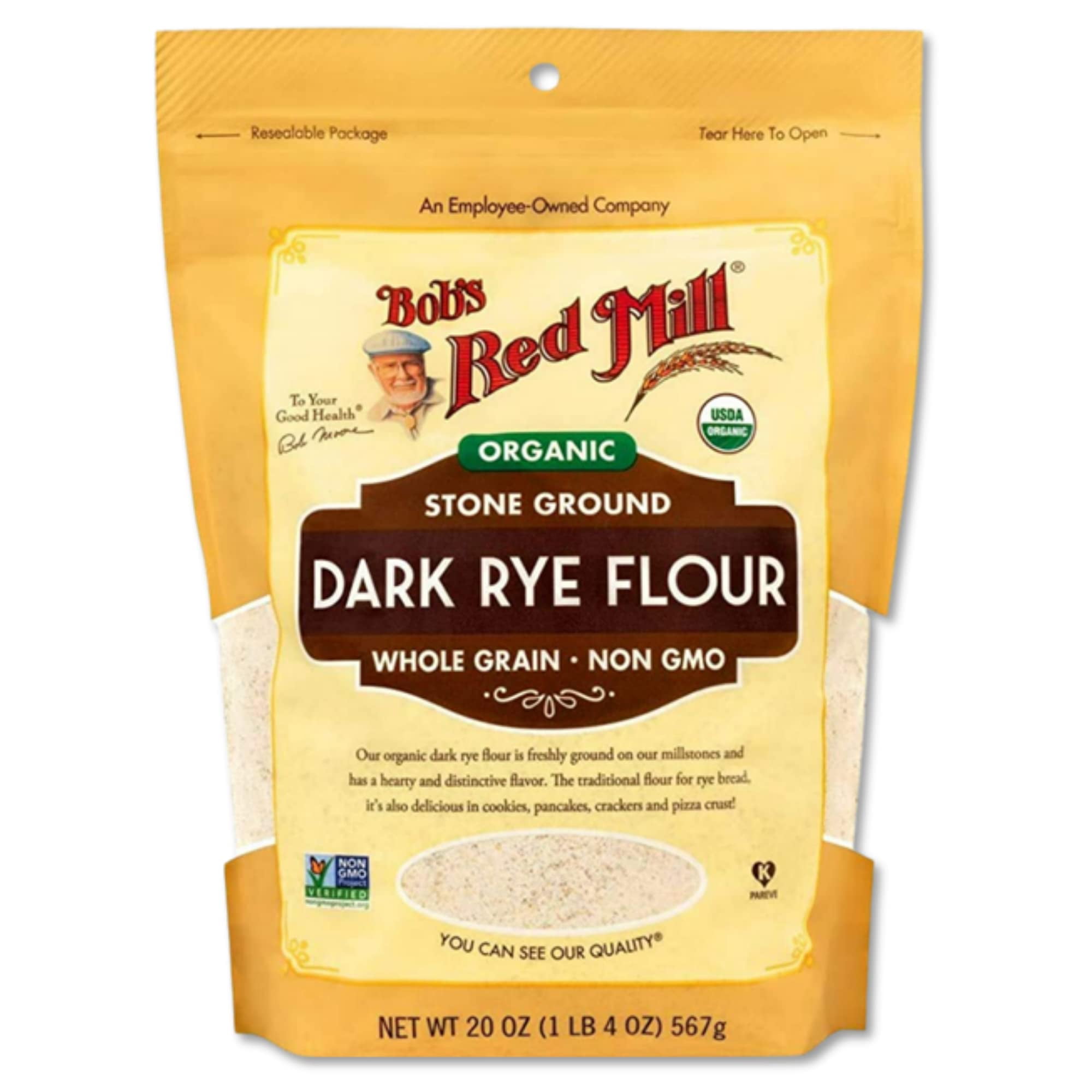 Premium Stone Ground Organic Dark Rye Flour Bundle: 20 Oz Bag of Bob's ...