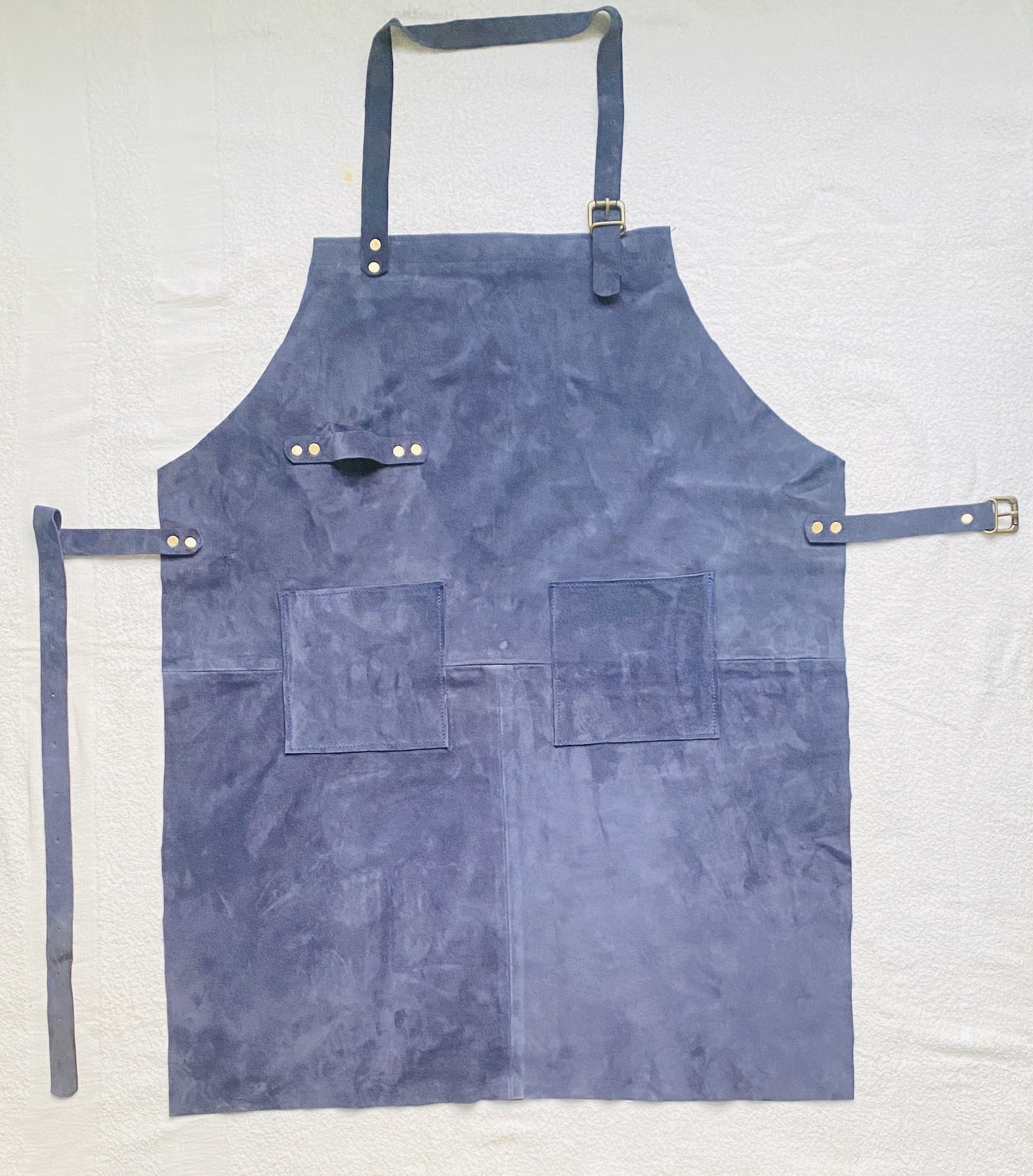 Premium Suede Leather Work Apron with Adjustable Straps & Pockets ...